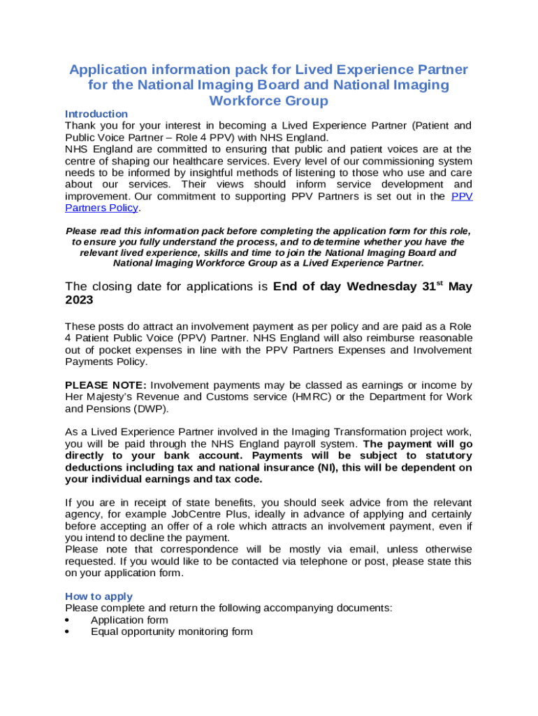 Application ination pack for Lived Experience Partner ... Doc Template | pdfFiller