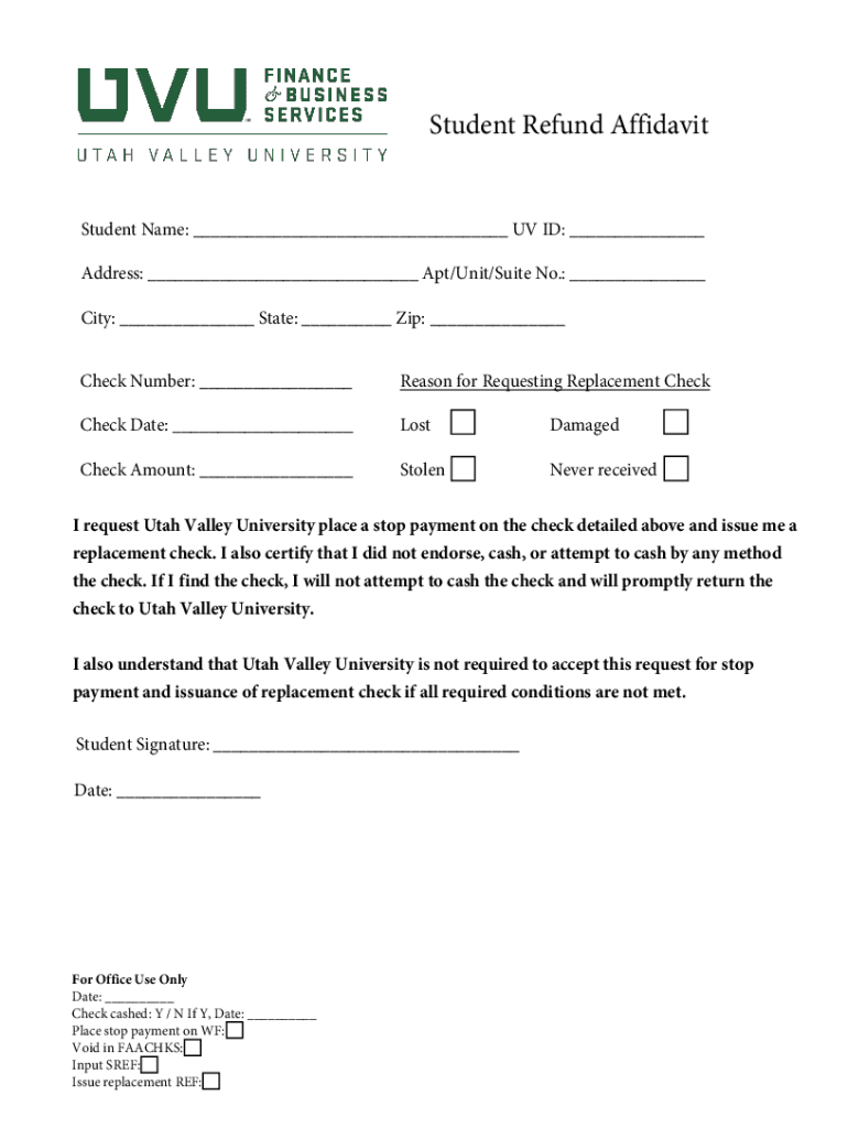 Fillable Online Student Refund Affidavit Fax Email Print - pdfFiller