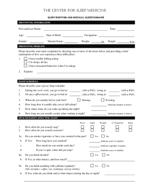 Fillable Online New Patient In-Take Sleep Questionnaire Fax Email Print - pdfFiller