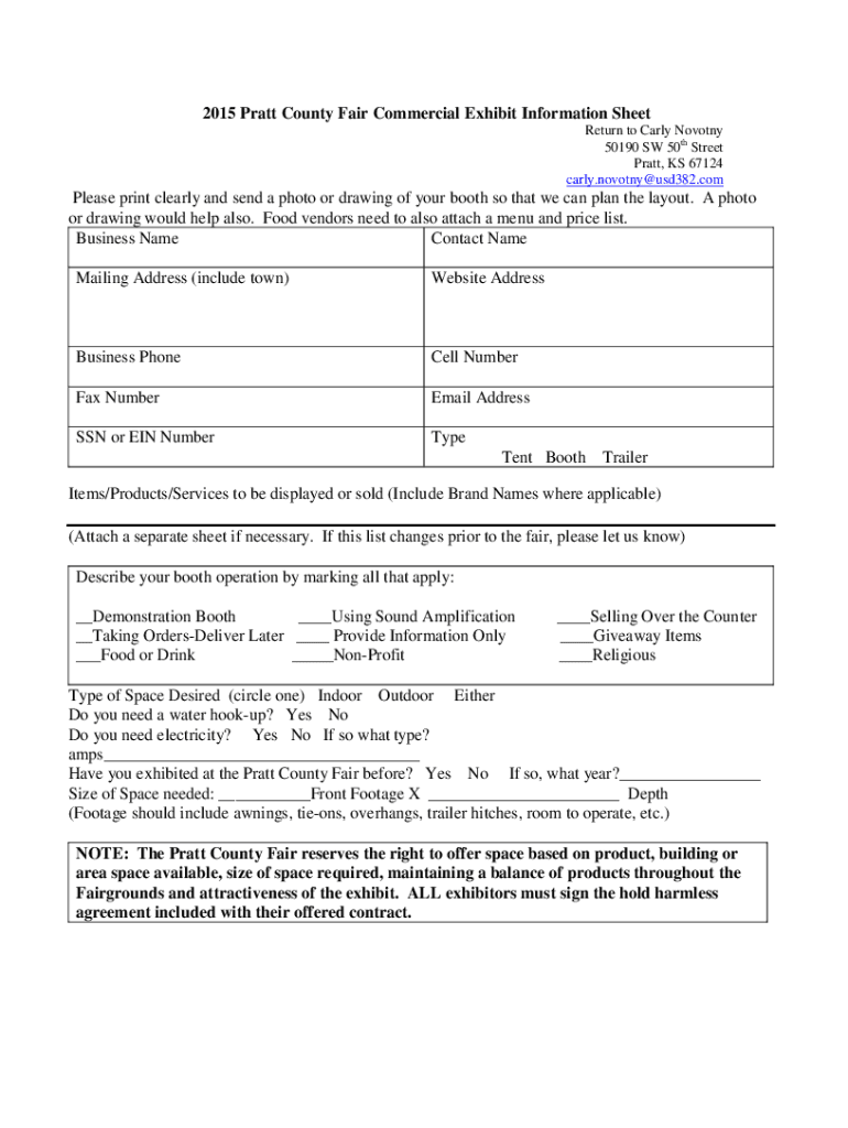 Fillable Online 2010 Pratt County Fair Commercial Exhibit Application ...