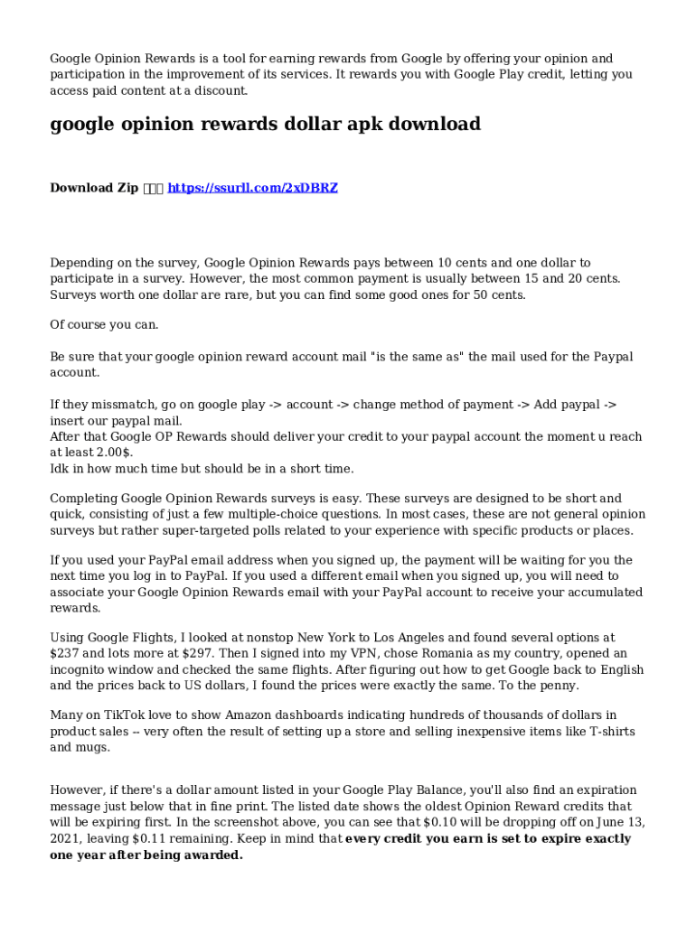Fillable Online Google Opinion Rewards - It Pays to Share Your Opinion ...