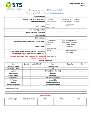 Fillable Online Pickup Request Form QF-49 Fax Email Print - pdfFiller