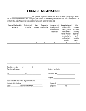 of Nomination of General Provident Fund Doc Template | pdfFiller
