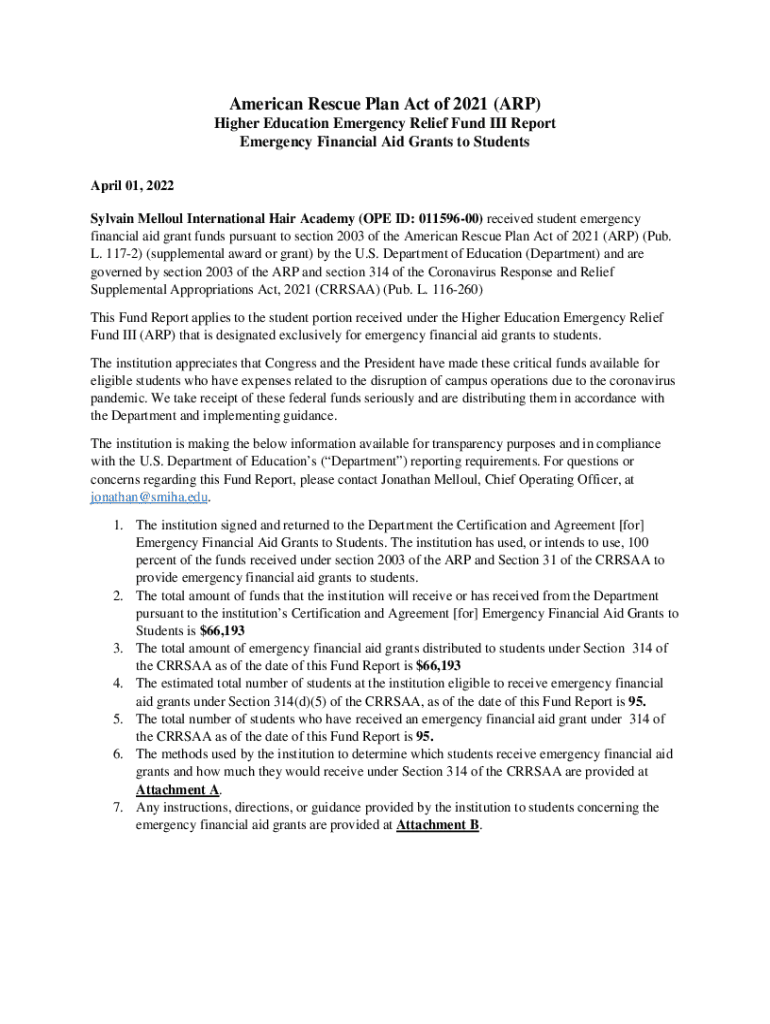 Fillable Online Federal Emergency Cares Act and CRRSA Grants (HEERF ...