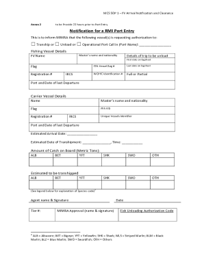 Fillable Online Fishing Vessel Arrival Notification and Clearance Fax ...