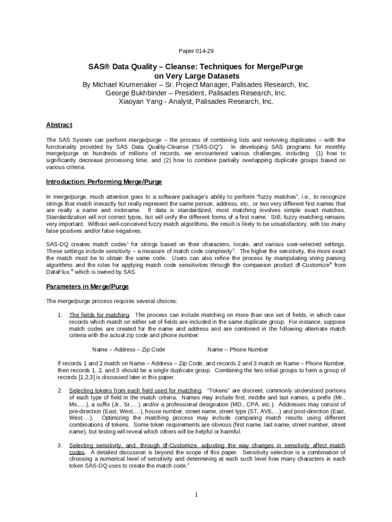 Cleanse: Techniques for Merge/Purge on Very Large Datasets Doc Template ...