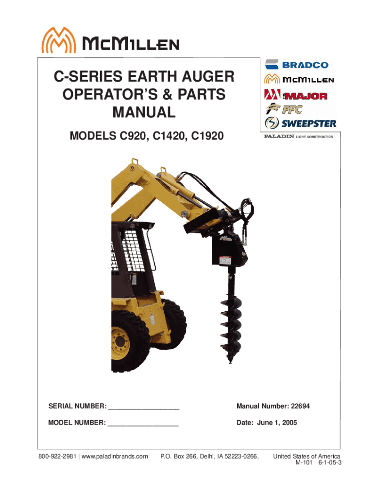 Fillable Online C-SERIES EARTH AUGER OPERATOR'S & PARTS ... Fax Email ...