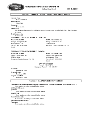 Fillable Online Safety Data Sheet Product name: Foam Filter Oil Fax ...