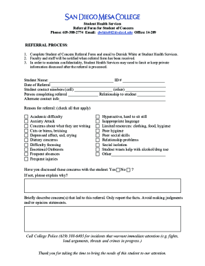 Fillable Online Student Health Services Referral Form for ... Fax Email Print - pdfFiller