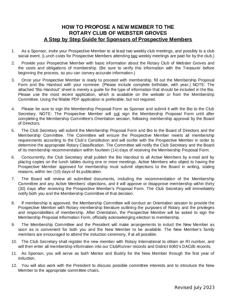 Rotary Club of Webster Groves Membership Proposal Doc Template | pdfFiller