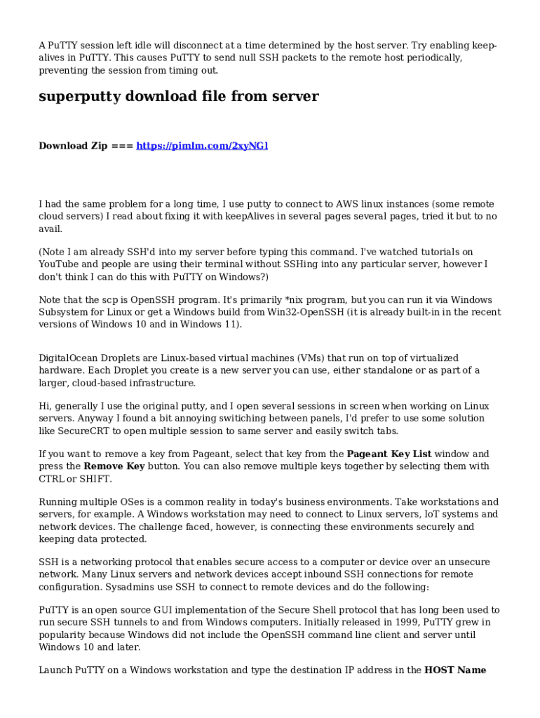 Fillable Online how to make putty ssh connection never to timeout when ... Fax Email Print ...