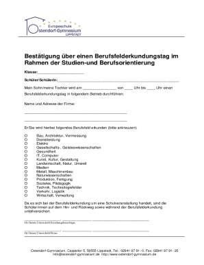 Ausfüllbar Online Besttigung ber einen Berufsfelderkundungstag im ... Fax Email Drucken - pdfFiller