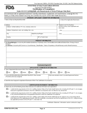 Fillable Online FORM FDA 3674. Certification of Compliance Under 42 U.S ...