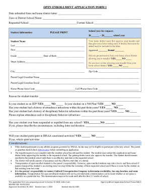Fillable Online Sample District Open Enrollment Application Fax Email ...