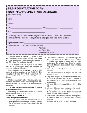 Fillable Online NC STATE DELEGATE PREREGISTRATION FORM Fax Email Print - pdfFiller