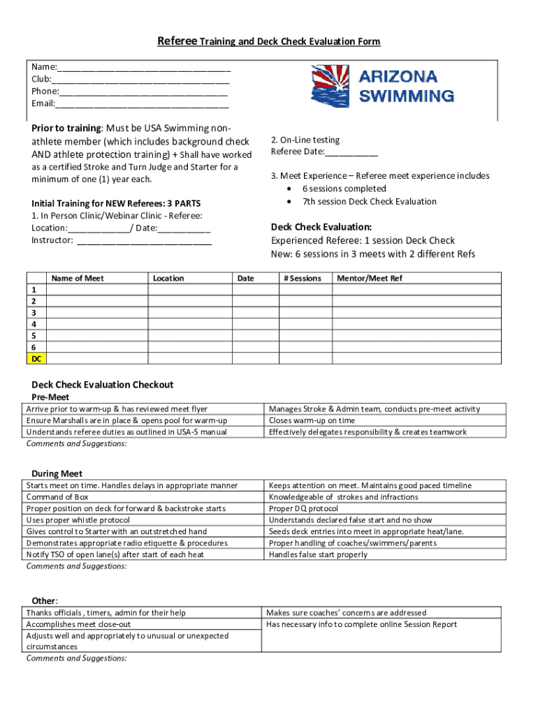 Fillable Online Referee Training and Deck Check Evaluation Form Fax ...
