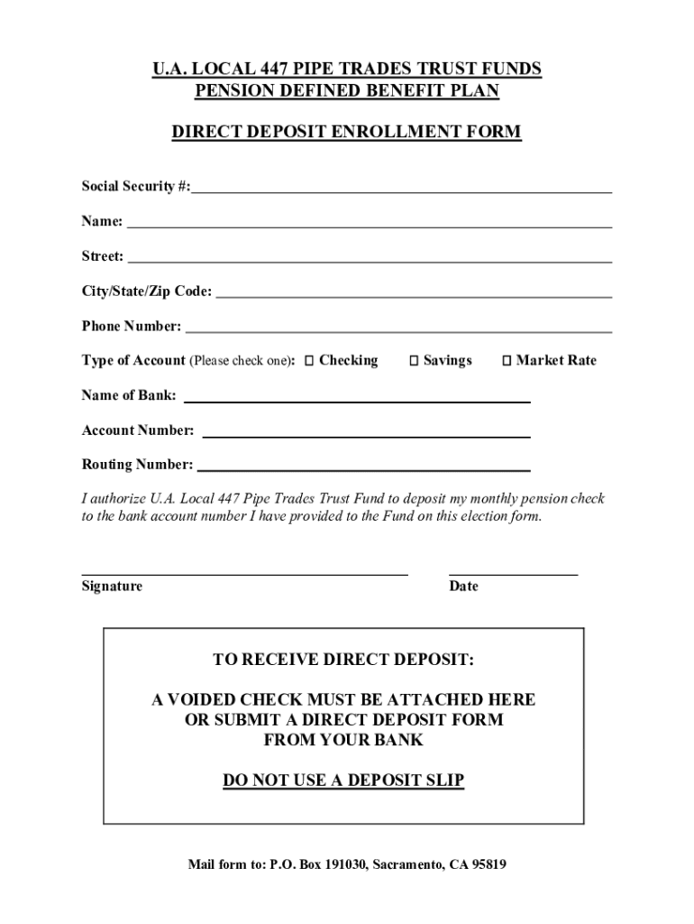 Fillable Online U.A. LOCAL NO. 447 PIPE TRADES HEALTH AND ... Fax Email ...