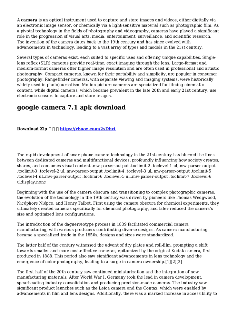 Fillable Online A Brief History of Cameras: From Obscura to Smartphone ...