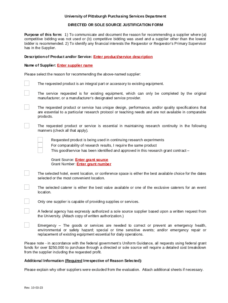 SOLE/SINGLE SOURCE JUSTIFICATION PART I Doc Template | pdfFiller