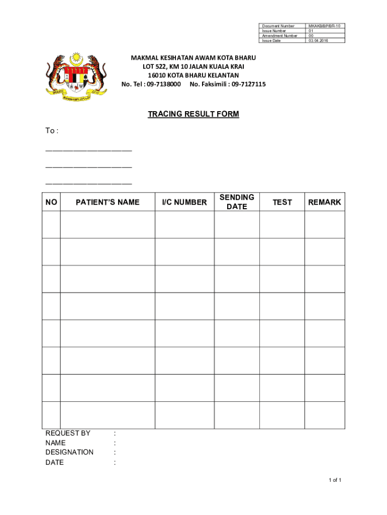 Fillable Online TRACING RESULT FORM To Fax Email Print - pdfFiller