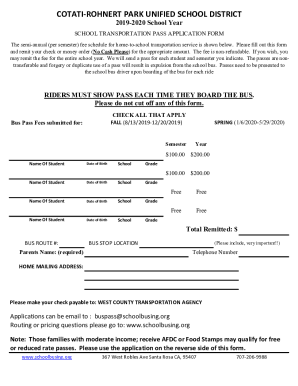 Fillable Online SCHOOL TRANSPORTATION PASS APPLICATION FORM Fax Email ...
