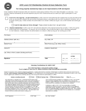 Fillable Online UAW Local 4121 Membership & Dues Deduction Form Fax ...