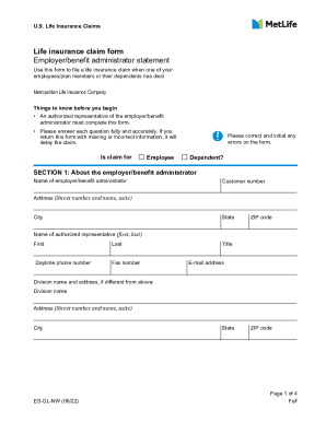 Fillable Online Life Insurance Claimant s Statement - PDF Free Download ...