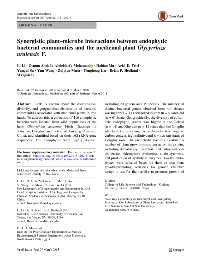 Fillable Online Synergistic plantmicrobe interactions between endophytic bacterial communities ...