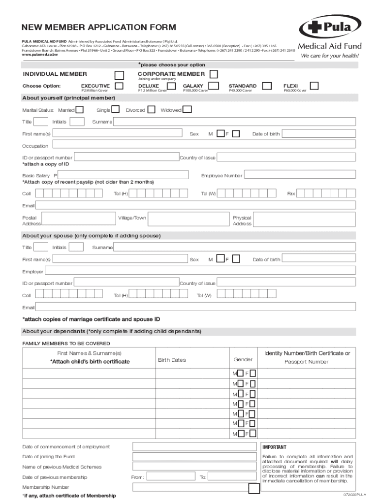 Fillable Online pulamed co Pula Medical Aid Fund Dental Benefit ...