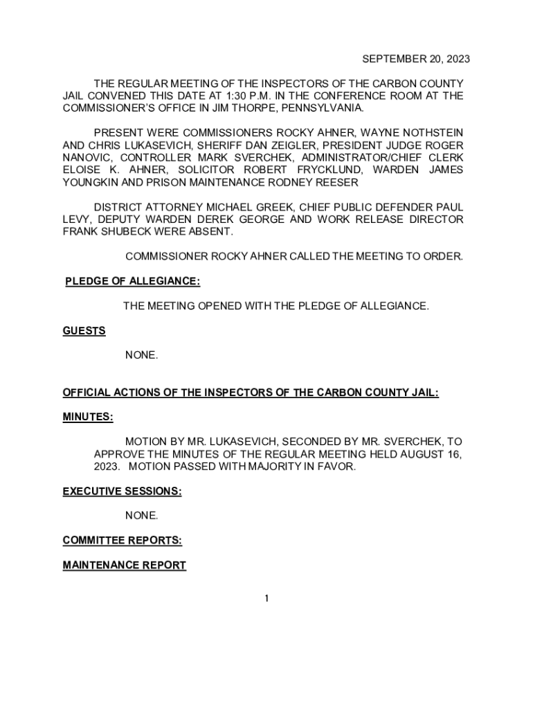 Fillable Online PRESENT WERE COMMISSIONERS ROCKY AHNER, WAYNE NOTHSTEIN ...