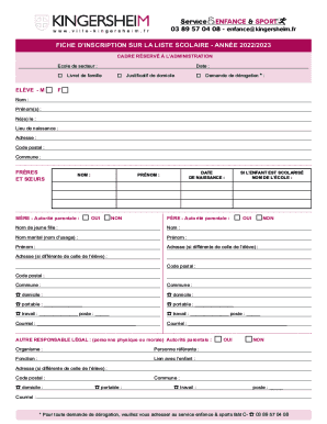 Remplissable En Ligne Fiche d'inscription sur la Liste scolaire - anne 2022/2023 Fax Email ...