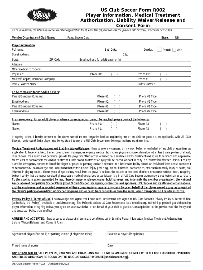 US Club Soccer. 2021 Player Registration and Waiver ... Doc Template ...