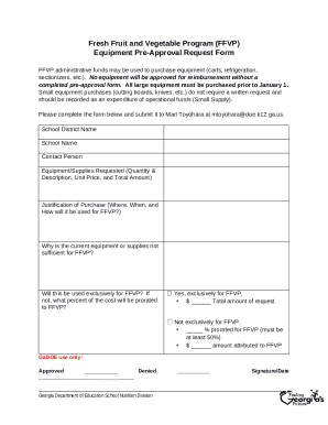 FFVP Equipment Pre-Approval Request Doc Template | pdfFiller