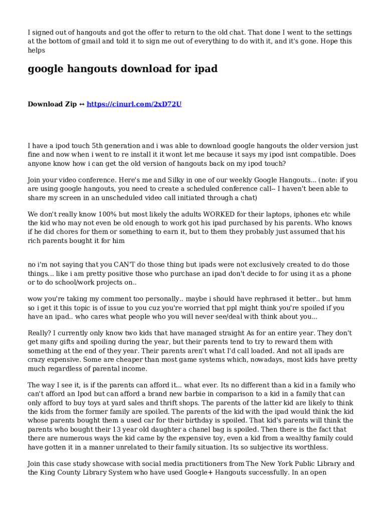 Fillable Online Old Google chats history, old Hangouts history, is gone Fax Email Print - pdfFiller