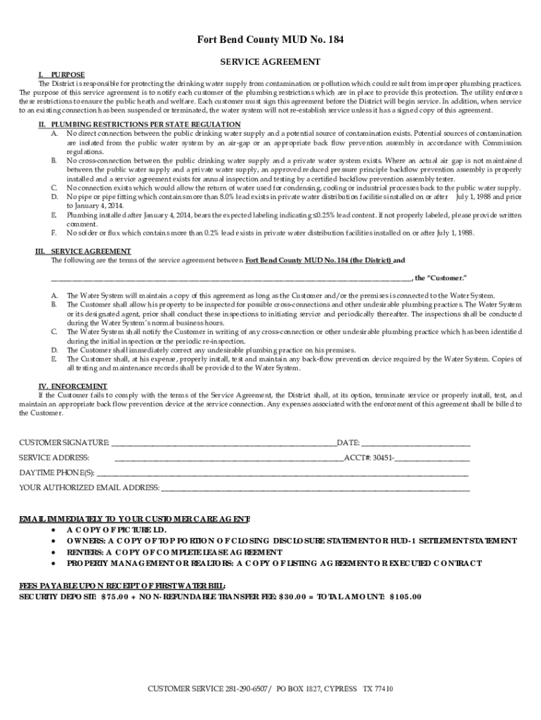 Fillable Online Welcome to Fort Bend MUD #184 Fax Email Print - pdfFiller
