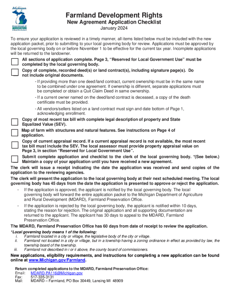 Fillable Online Farmland Development Rights - New Agreement Application ...