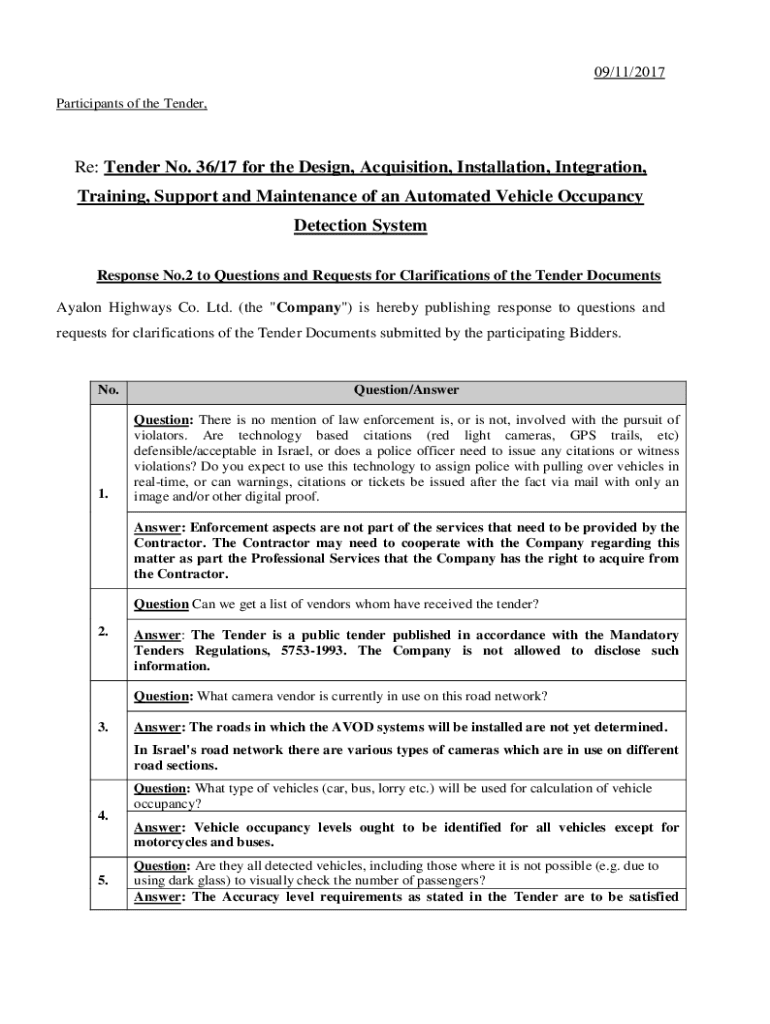 Fillable Online Re: Tender No Fax Email Print - pdfFiller