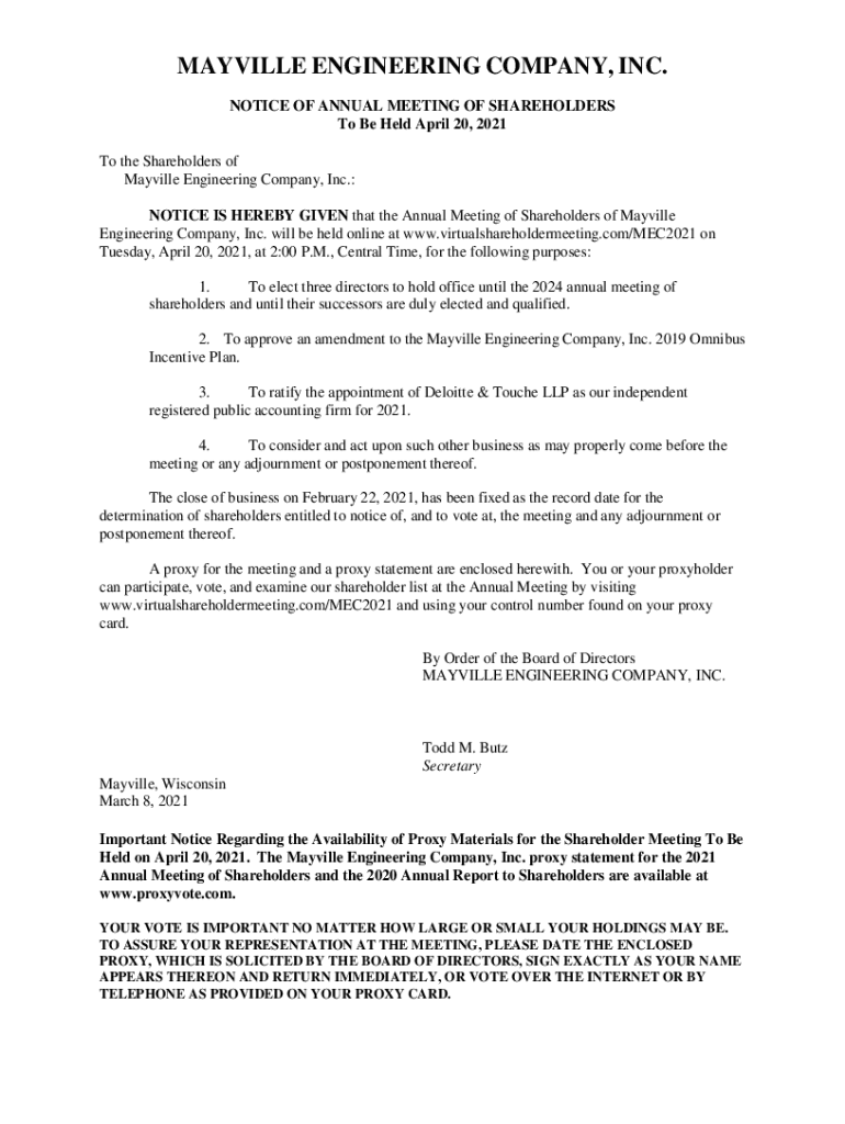 Fillable Online Mayville Engineering Company, Inc. Form S-1 Filed 2019 ...