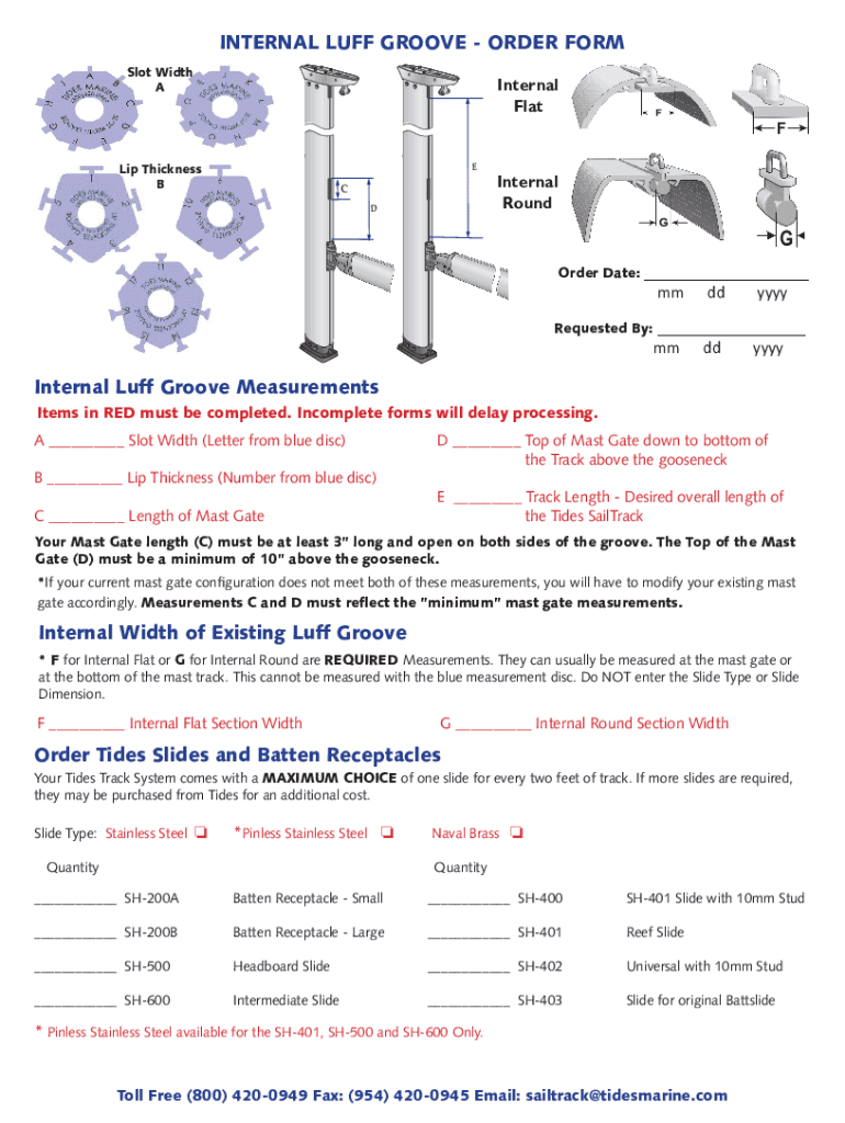 Fillable Online ORDER FORM Internal Luff Groove Measurements ... Fax ...