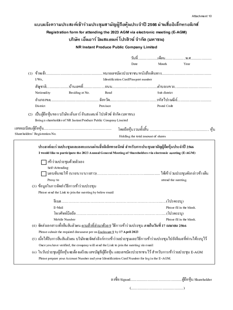 Fillable Online 45 Attachment 8 Registration form for attending the AGM ...
