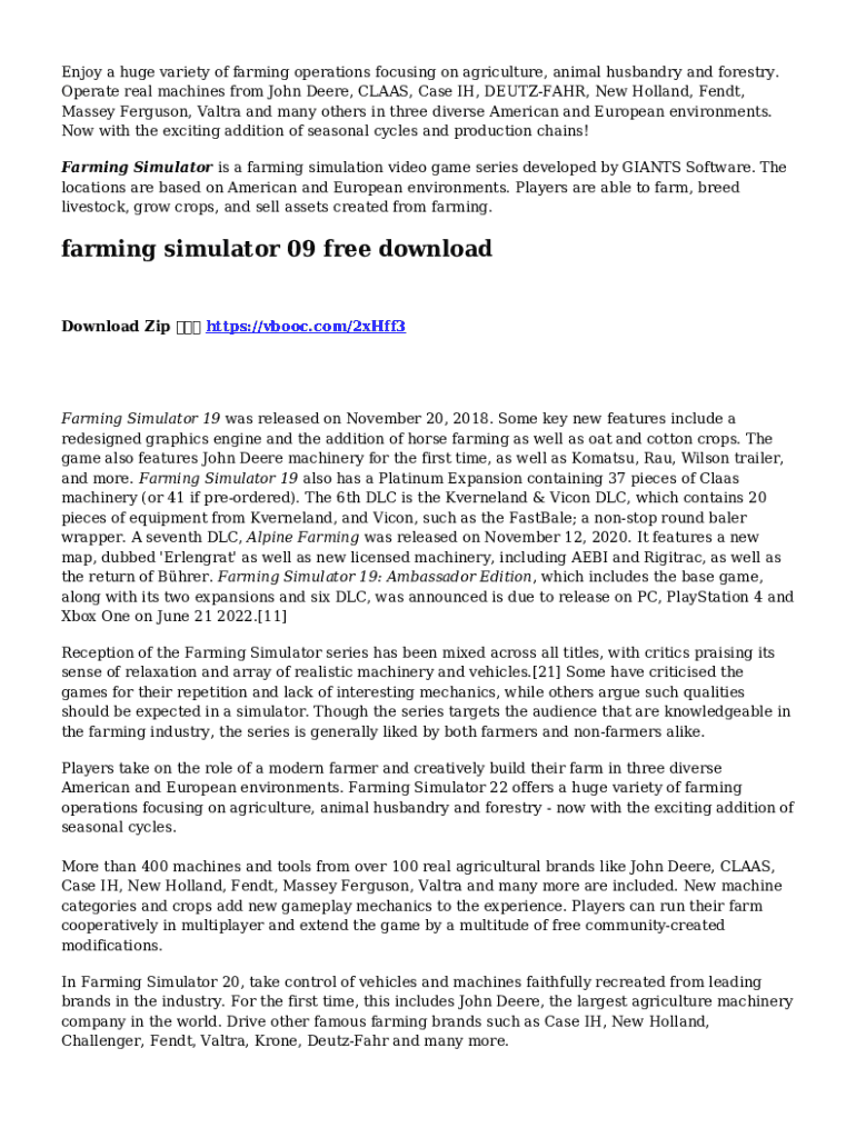 Fillable Online Farming Simulator 09 Free Download Fax Email Print ...