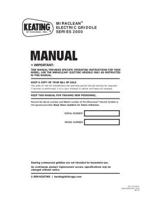 Fillable Online Keating Miraclean Electric Griddle Pre-2000 Series ...