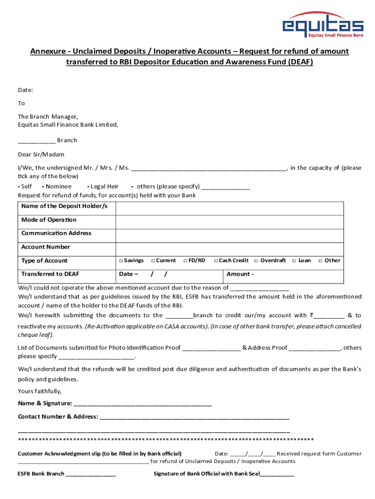 Fillable Online Unclaimed Deposits / Inoperative AccountsRequest for ... Fax Email Print - pdfFiller