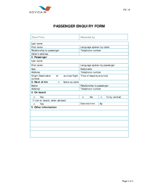 Fillable Online 14 Passenger Enquiry form.doc Fax Email Print - pdfFiller