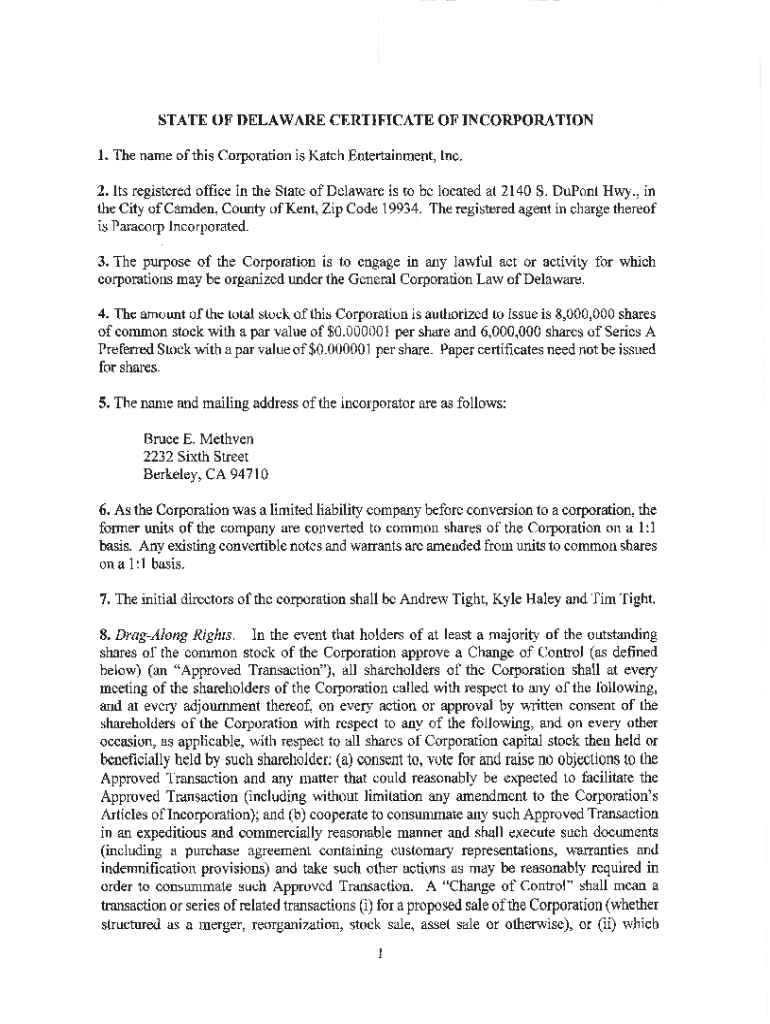 Fillable Online Form of Restated Certificate of Incorporation ... Fax Email Print - pdfFiller