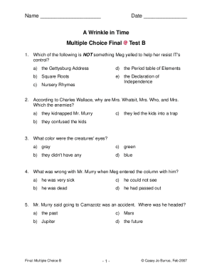 Fillable Online A Wrinkle in Time - Final Exam -Study Guide Flashcards ...