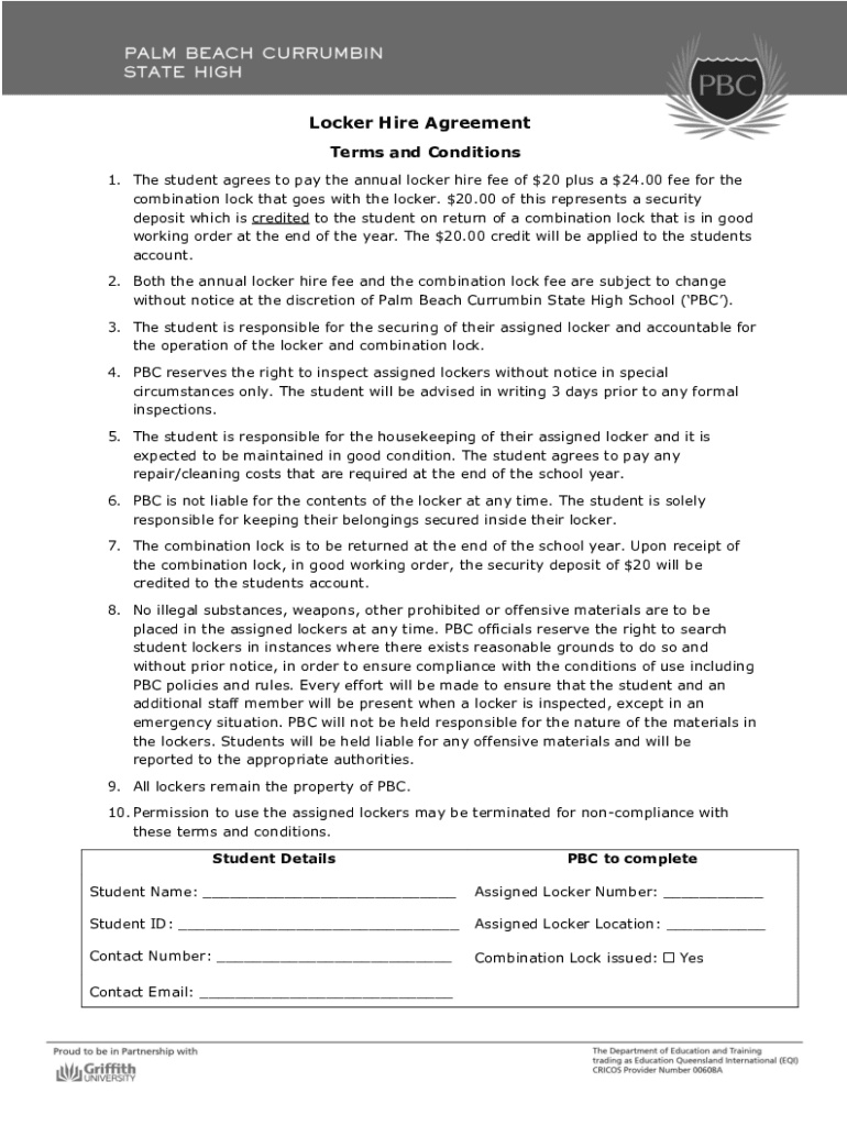 Fillable Online Locker Hire Agreement Fax Email Print - pdfFiller