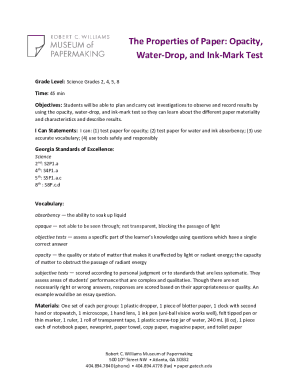Fillable Online The Properties of Paper: Opacity, Water-Drop, and Ink ...