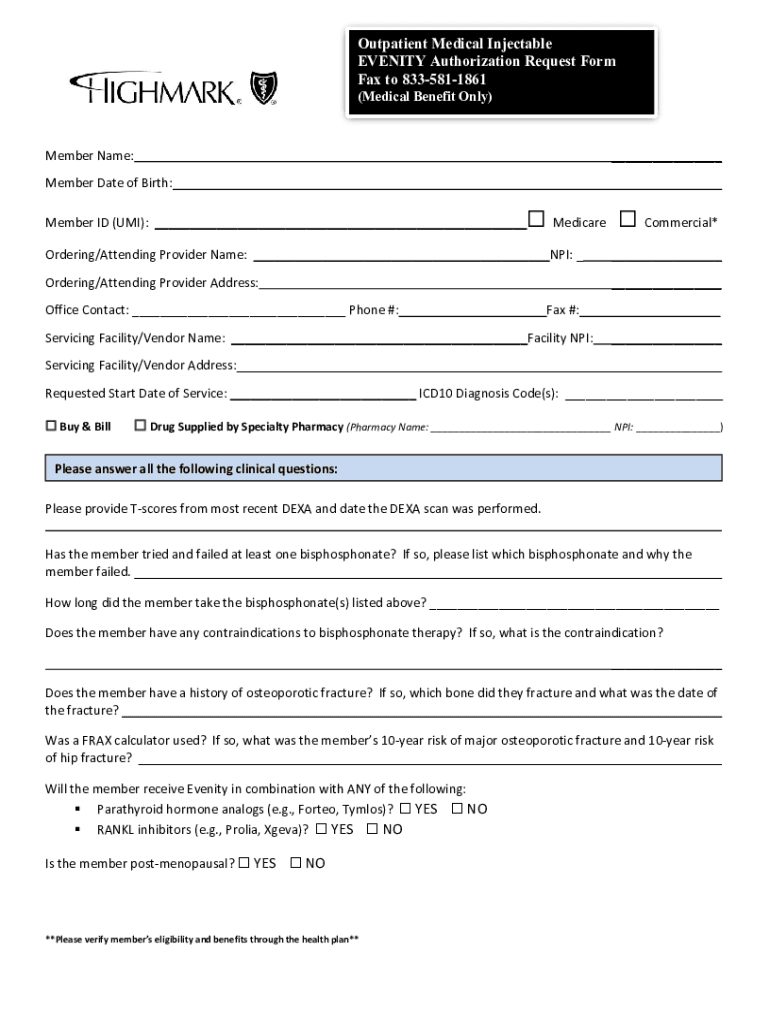 Fillable Online Outpatient Medical Injectable EVENITY Authorization ...