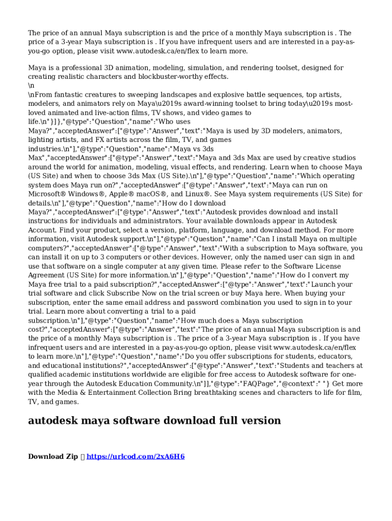 Fillable Online Maya Price: Understanding Autodesk's Plans, Pricing ...